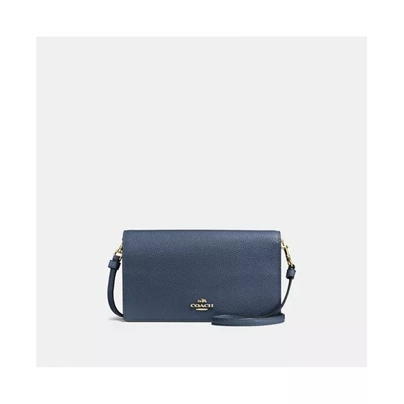 Coach | Bags | Coach Crossbody Bag Blue Leather Anna Foldover Clutch ...